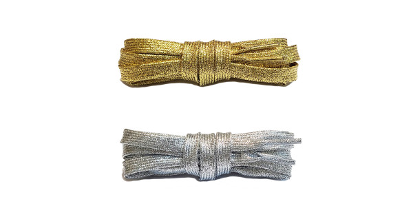 Metallic Thread Flat Shoelaces - Gold - Silver