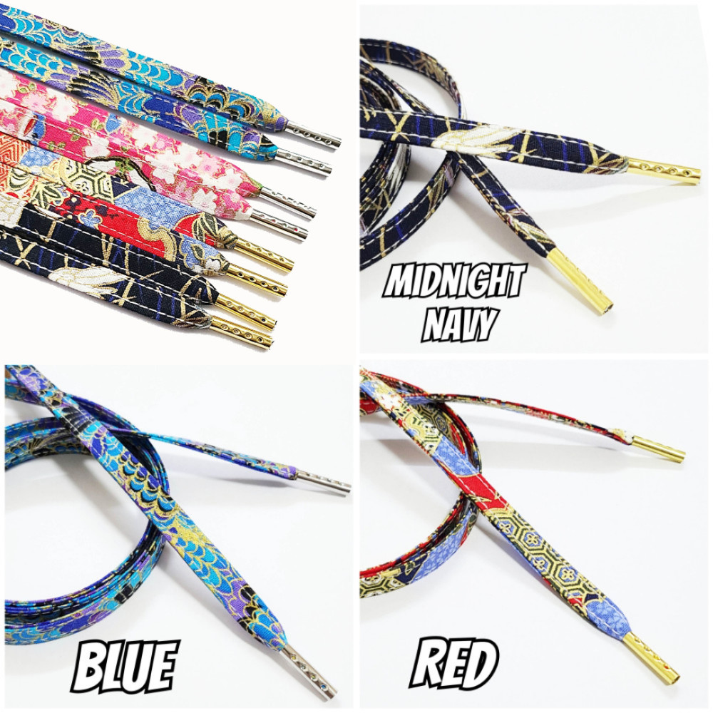 Japanese Style Kimono Fabric Flat Shoelaces -9 Colours